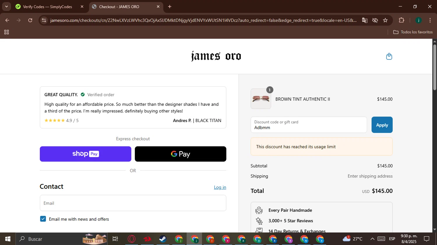 James Oro Discount Code