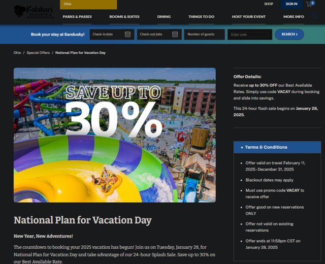 Kalahari Resorts Promo Codes (3 Verified) - 30% Off Jan 2025