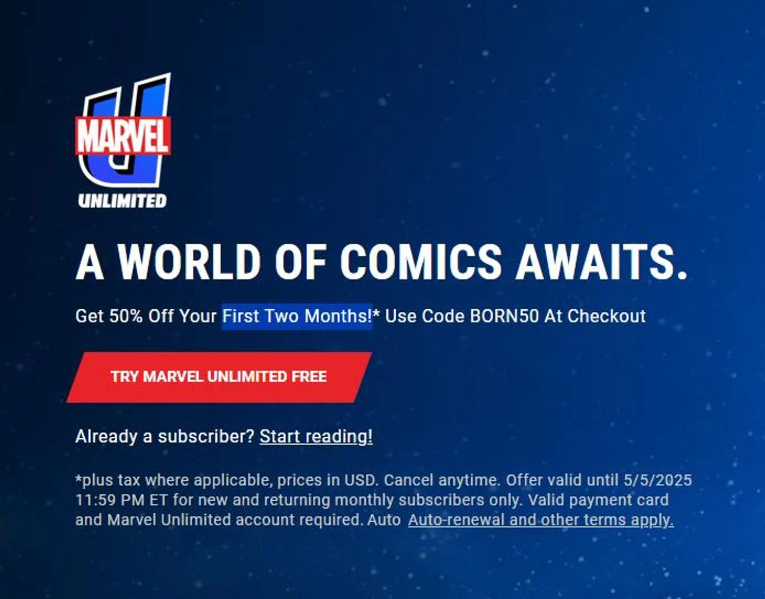 Marvel Unlimited Promo Codes (5 Verified) - 20% Off May 2025