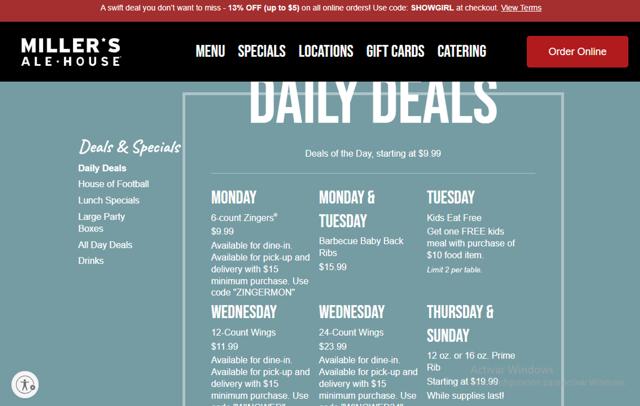 Miller's Ale House Promo Codes - $5 Off Oct 2025