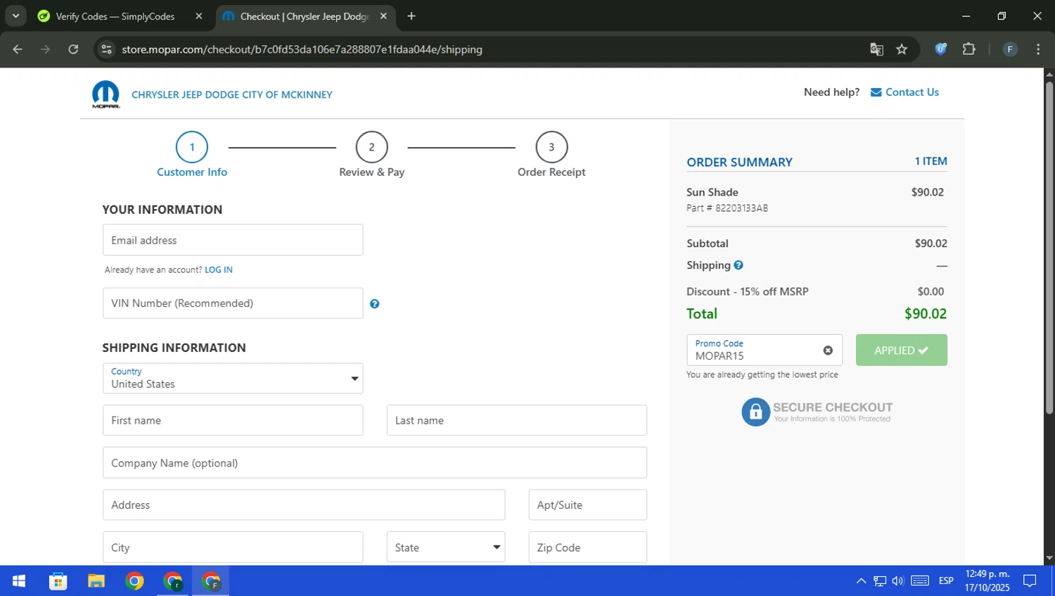 Mopar Discount Codes - 15% Off (3 Verified) Oct 2025