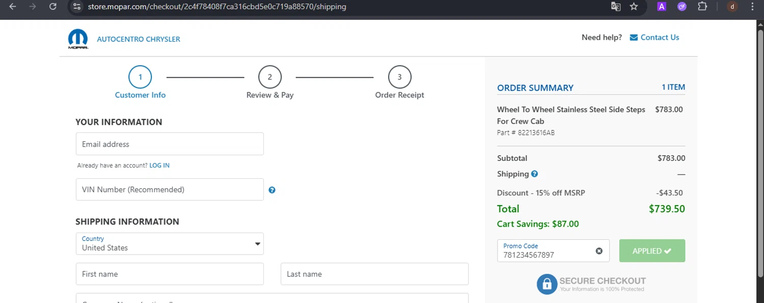 Mopar Discount Codes - 15% Off (3 Verified) Aug 2025