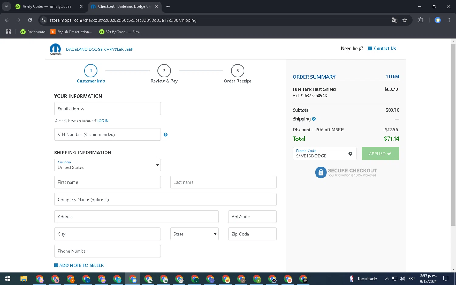 Mopar Promo Codes (3 Verified) - 15% Off w/ Code Jan 2025