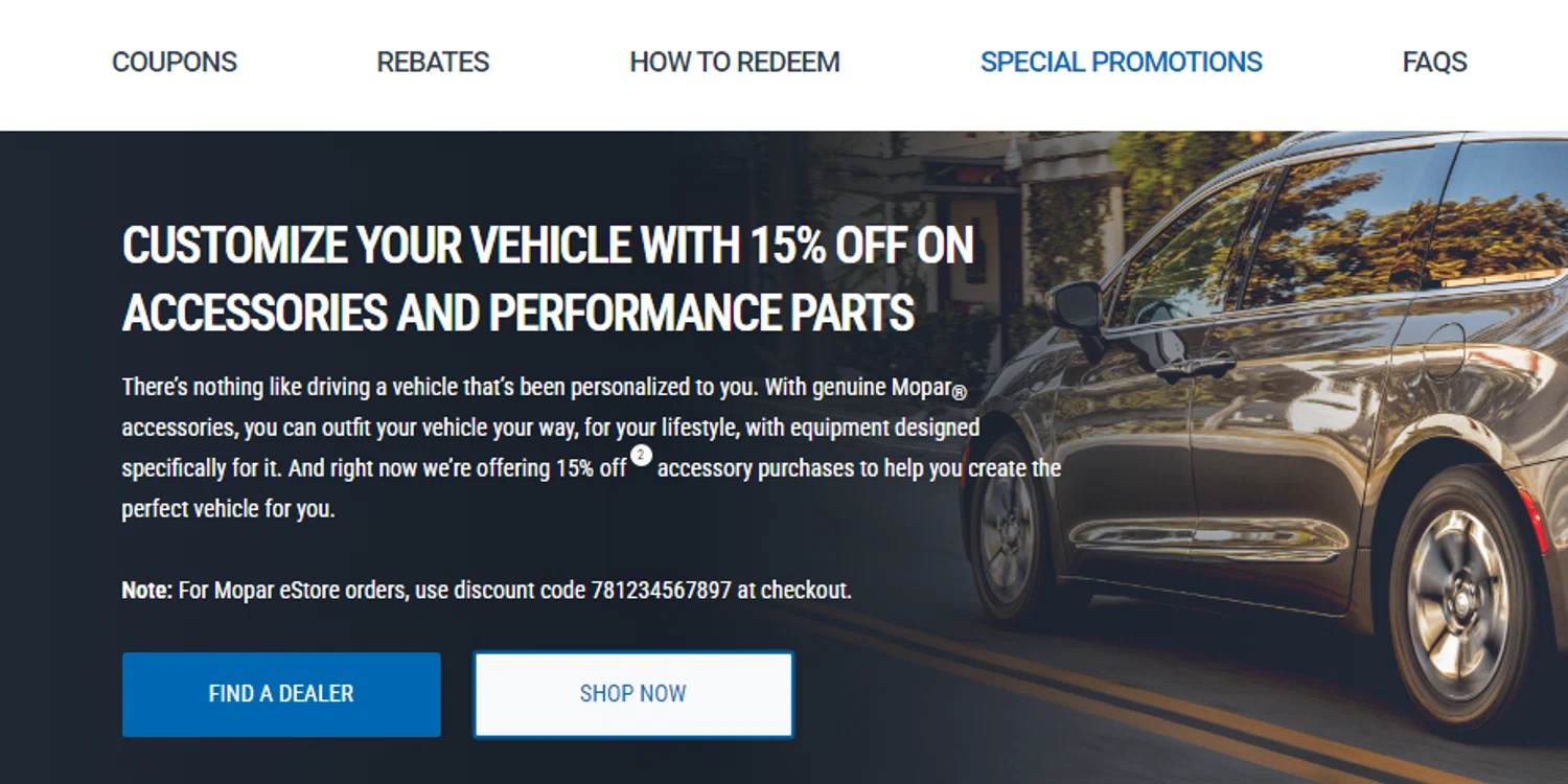 Mopar Promo Codes - 15% Off (2 Verified) Feb 2026