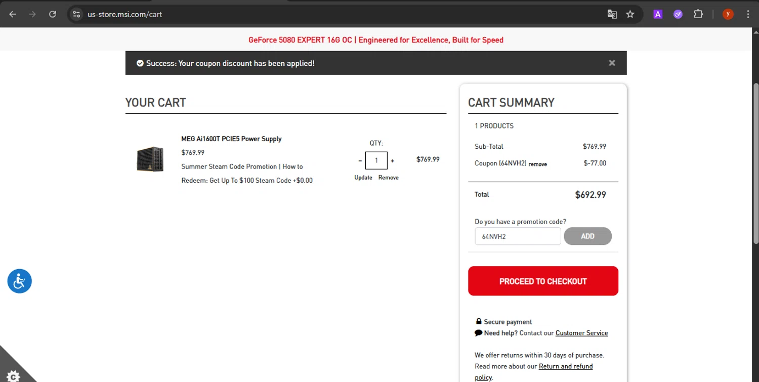 MSI Promo Codes (2 Verified) - 10% Off + Free Ship Sep 2025