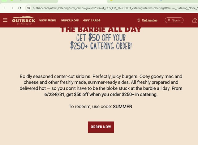Outback Steakhouse Promo Codes - $50 Off Aug 2025