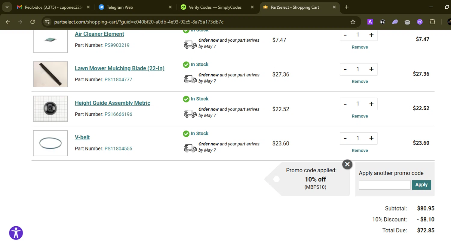 PartSelect Promo Codes - 10% Off (1 Verified) May 2026