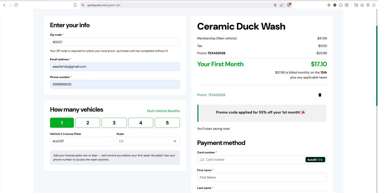 Quick Quack Car Wash Promo Code - 55% Off Mar 2026