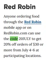 Red Robin Promo Codes - 20% Off (1 Verified) May 2026