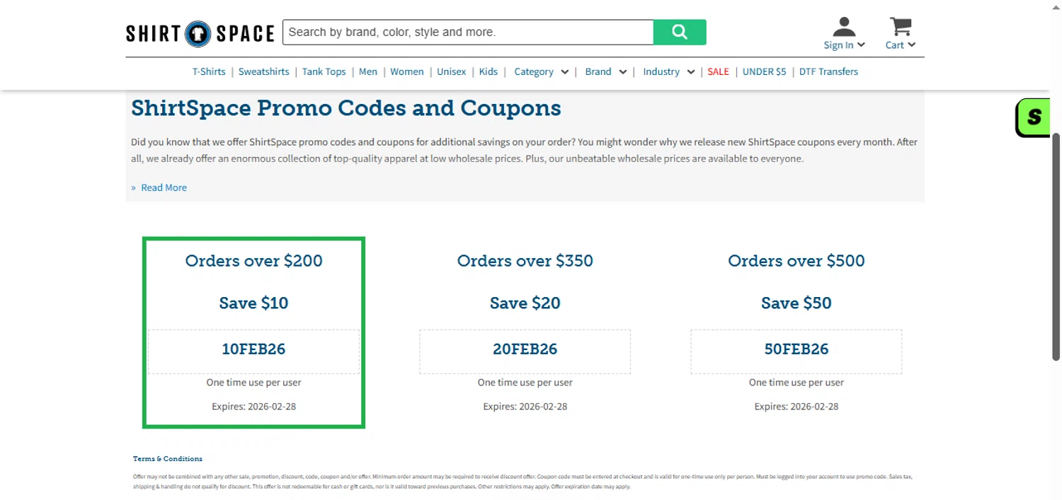 ShirtSpace.com Promo Code - $50 Off (7 Verified) Feb 2026