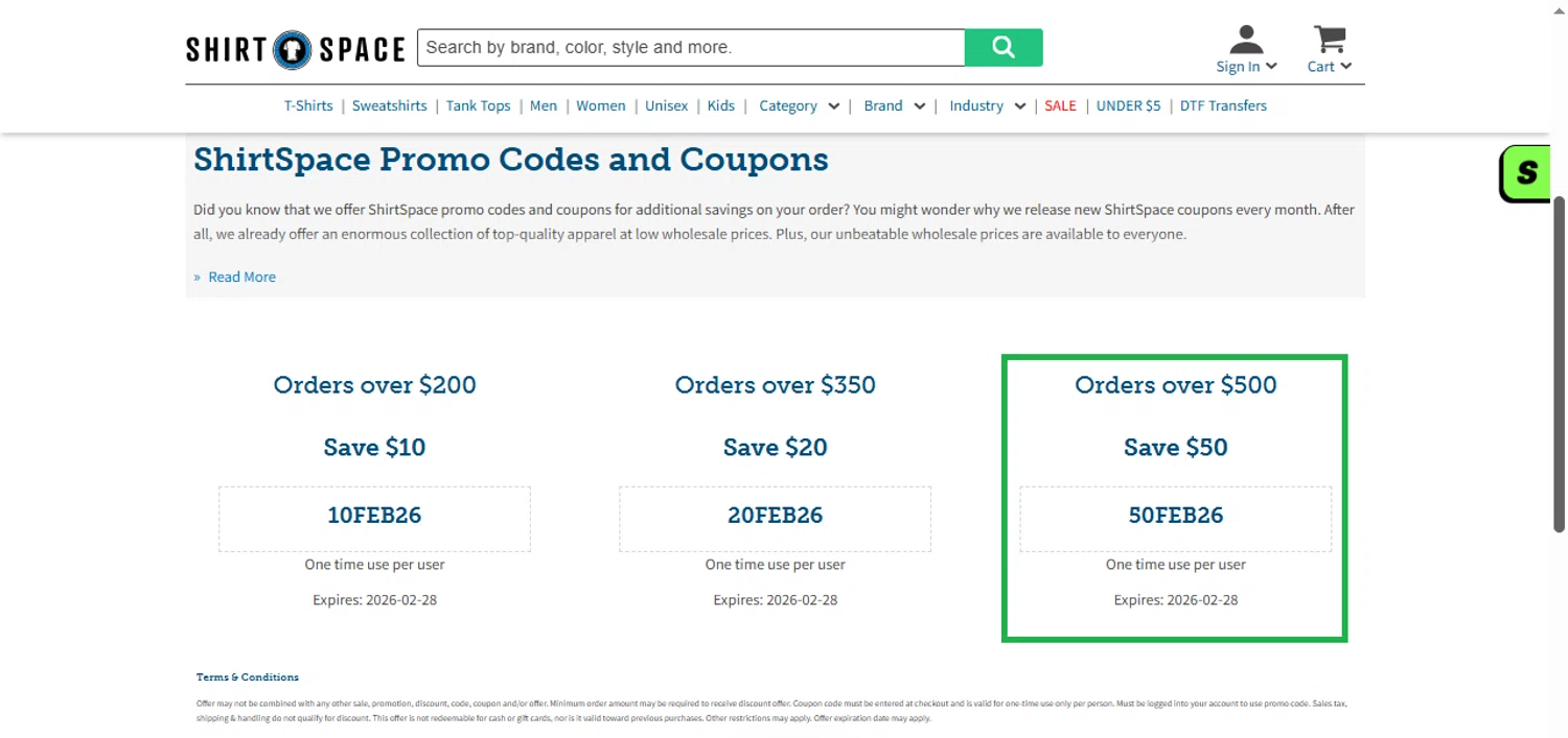 ShirtSpace.com Promo Code - $50 Off (7 Verified) Feb 2026
