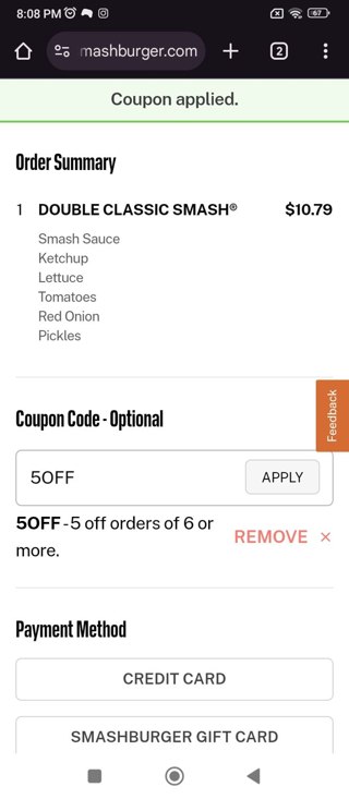 Smashburger Coupon Codes - $5 Off Coupons Mar 2025