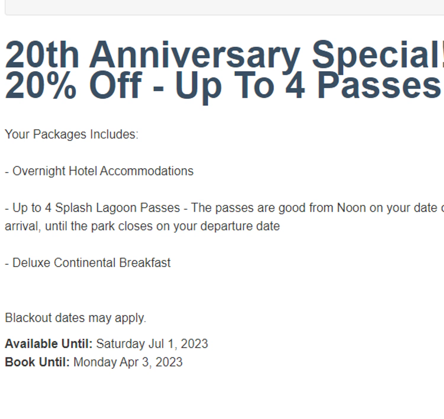 Splash Lagoon Promo Codes - $50 Off | September 2024