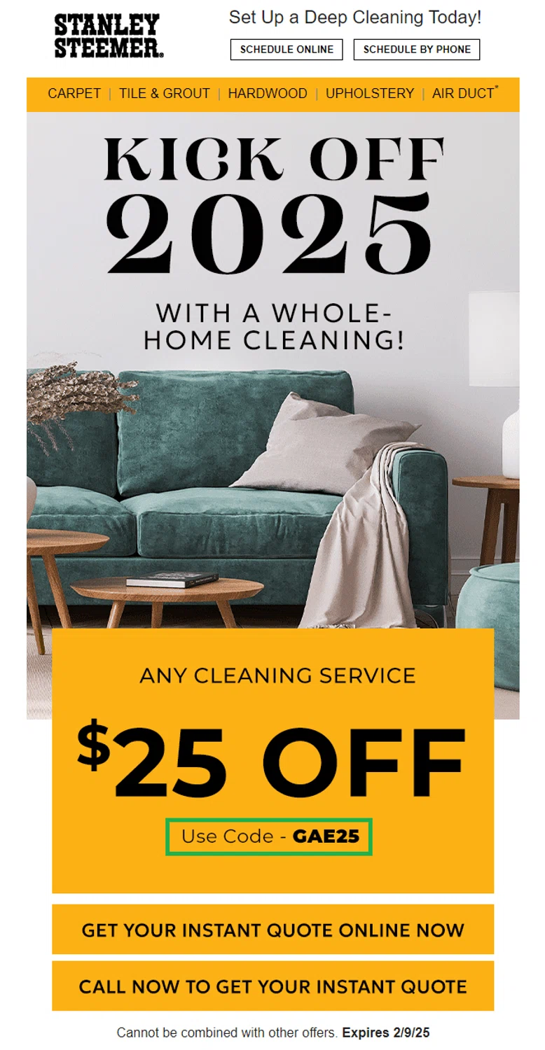 Stanley Steemer Promo Codes - $25 Off | January 2025