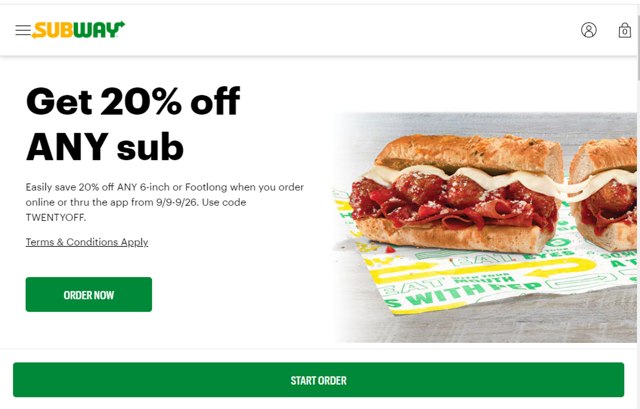 Subway Promo Codes - $12 Off | November 2024
