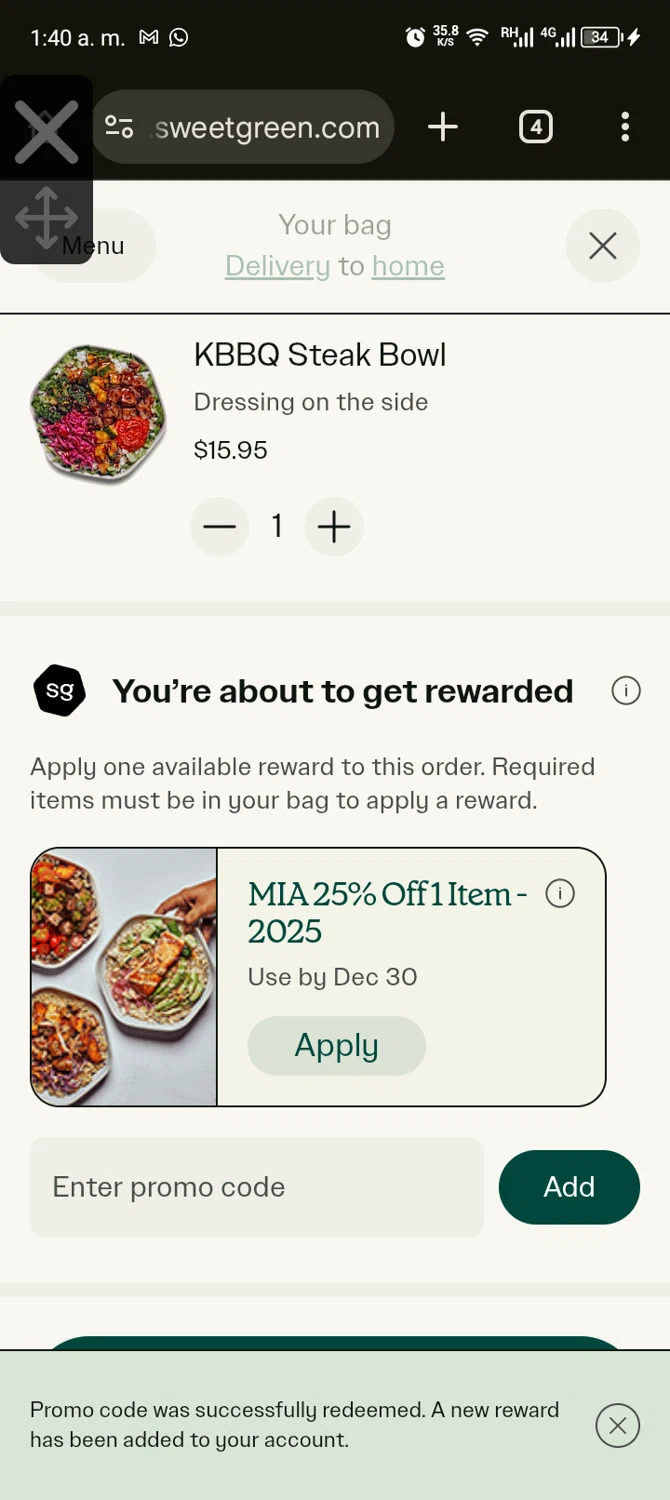 Sweetgreen Promo Codes (3 Verified) - 25% Off Jun 2025