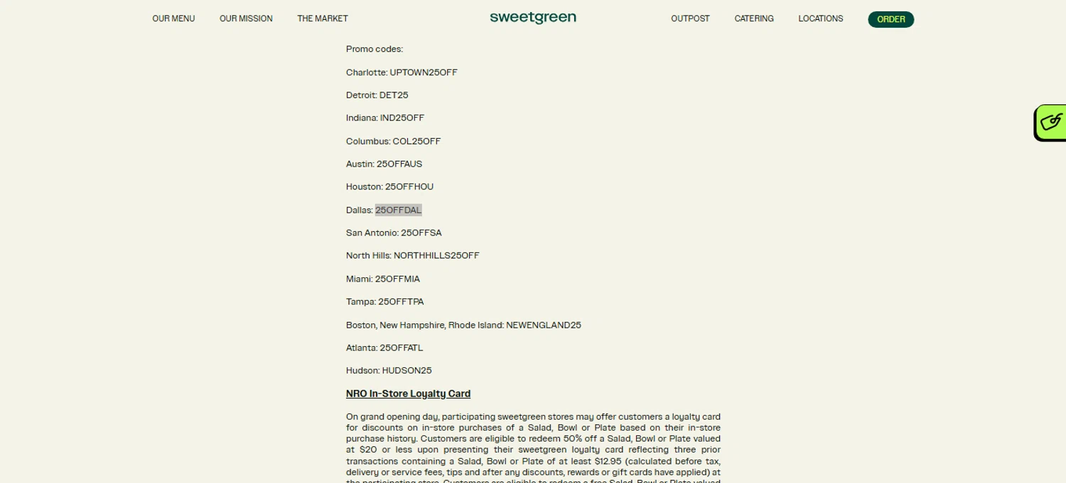 Sweetgreen Promo Codes (7 Verified) - 25% Off Aug 2025