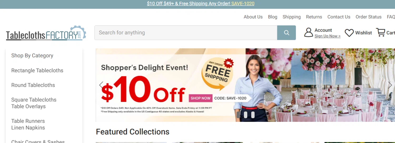 Tableclothsfactory Coupons - $10 Off | January 2025