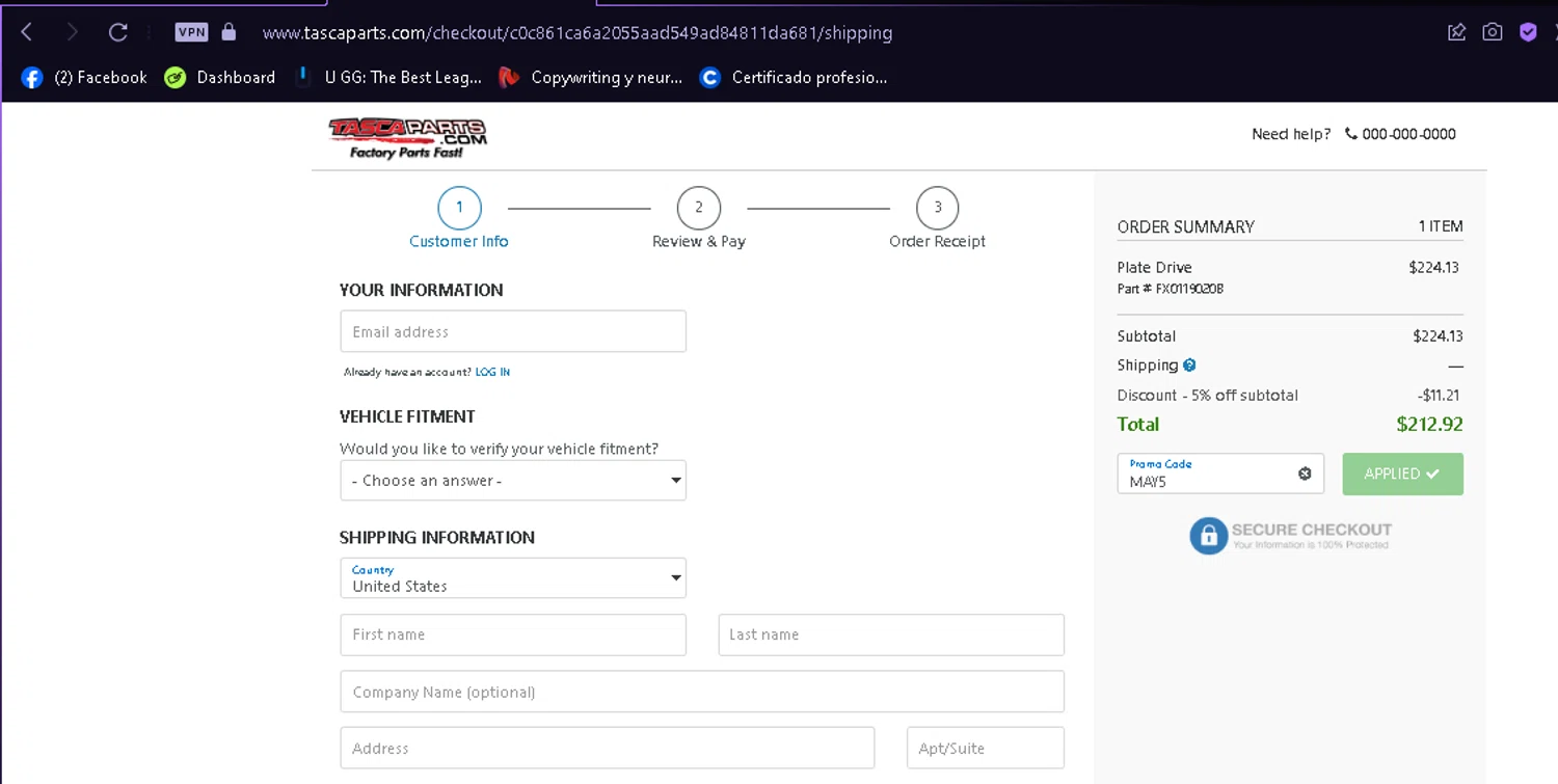 Tasca Parts Promo Codes - 5% Off Coupons Jan 2025