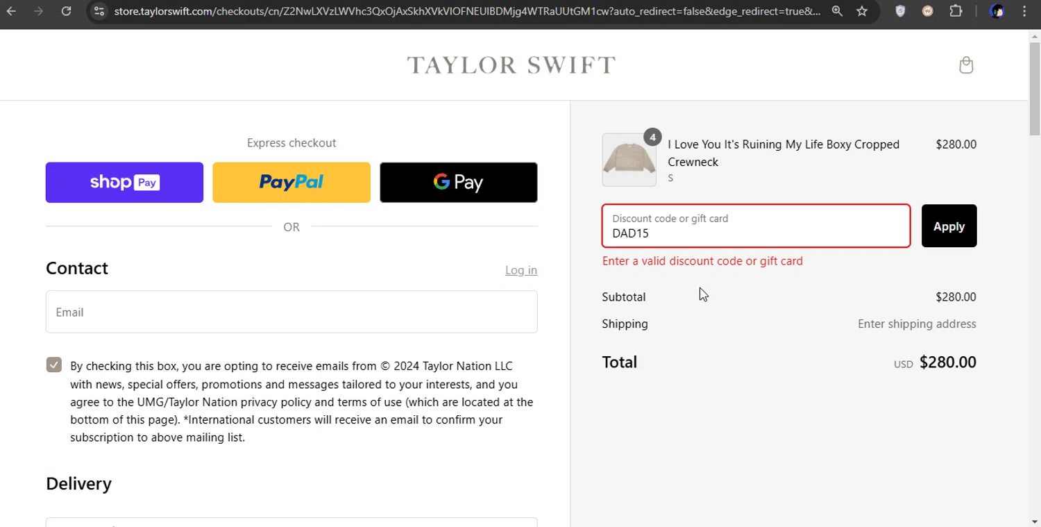 Taylor Swift Promo Codes - 15% Off Coupons Dec 2025