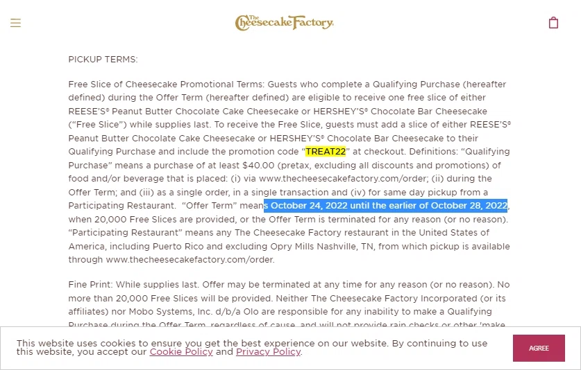 The Cheesecake Factory Promo Codes - Coupons in August 2024 | SimplyCodes