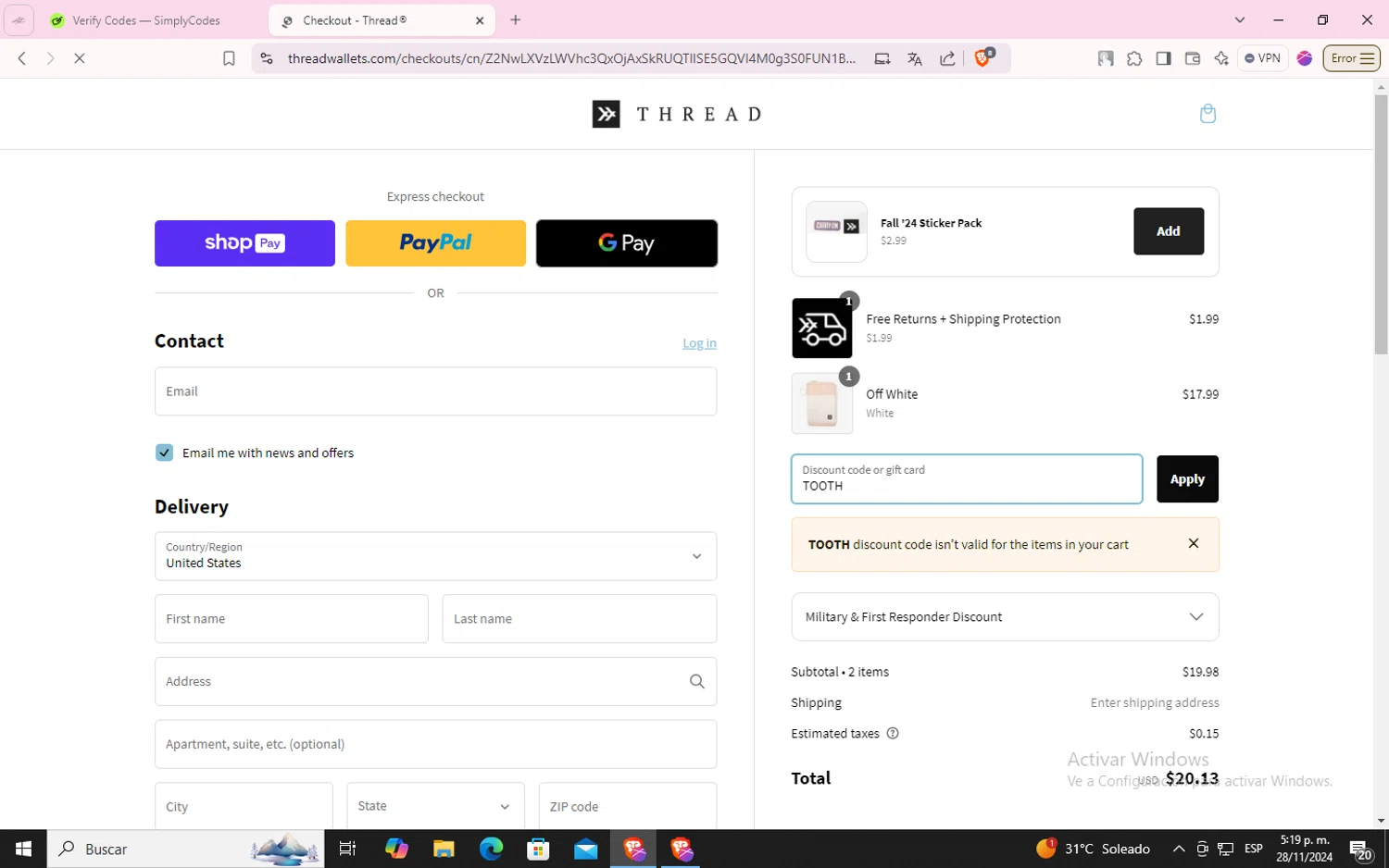 Thread Wallets Discount Codes & Cyber Monday 2024 Deals - 20% Off