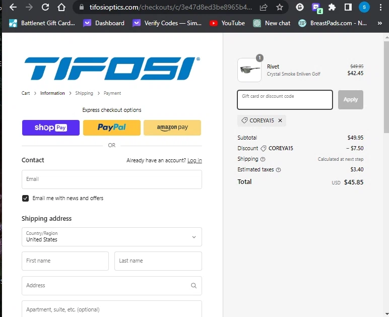 Tifosi Optics Promo Codes - 15% Off | December 2024