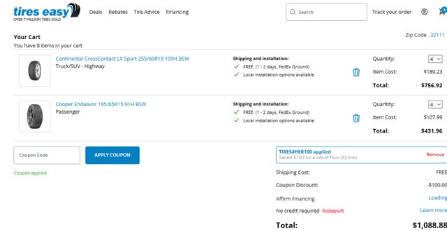 Tires Easy Coupon Codes (2 Verified) - $150 Off Apr 2025