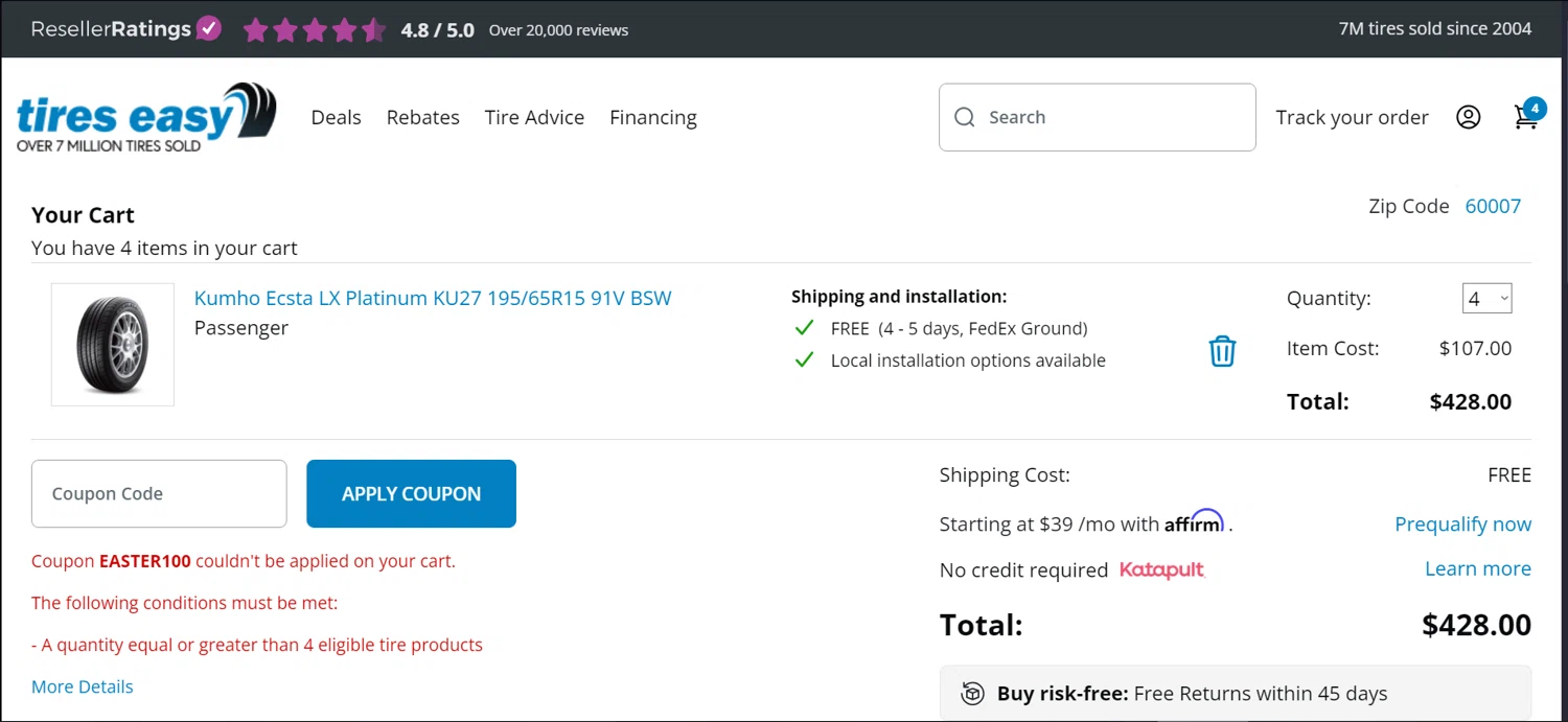 Tires Easy Coupon Codes (2 Verified) - $150 Off Apr 2025