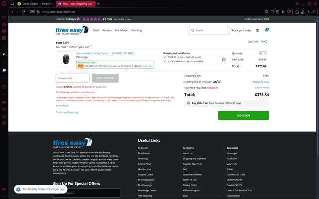 Tires Easy Promo Codes (6 Verified) - $25 Off Jul 2025