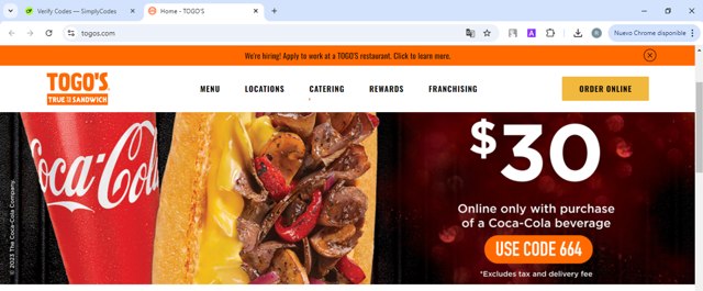 Togo's Coupon Codes (1 Verified) - $5 Off w/Code Feb 2025