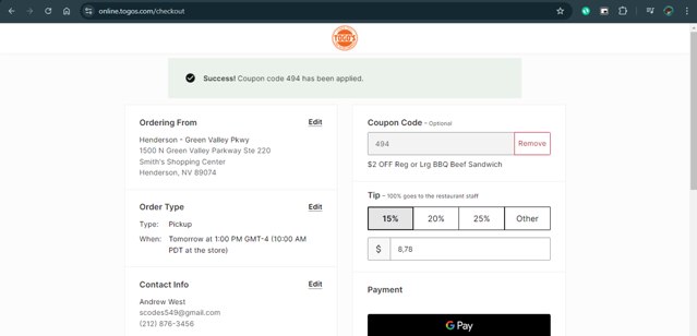 Togo's Coupon Codes (1 Verified) - $5 Off w/Code Feb 2025
