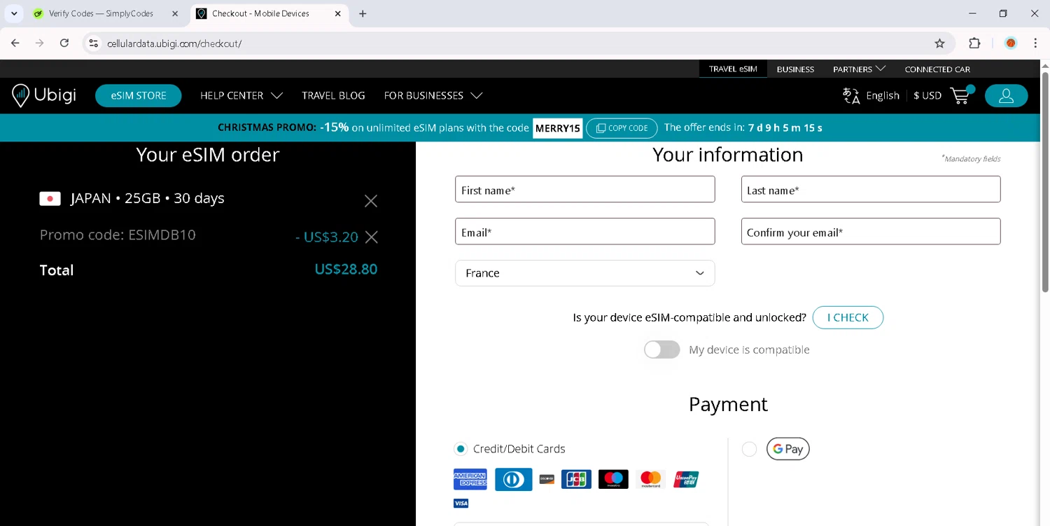 Ubigi eSIM Promo Codes - 10% Off (16 Verified) Jan 2026