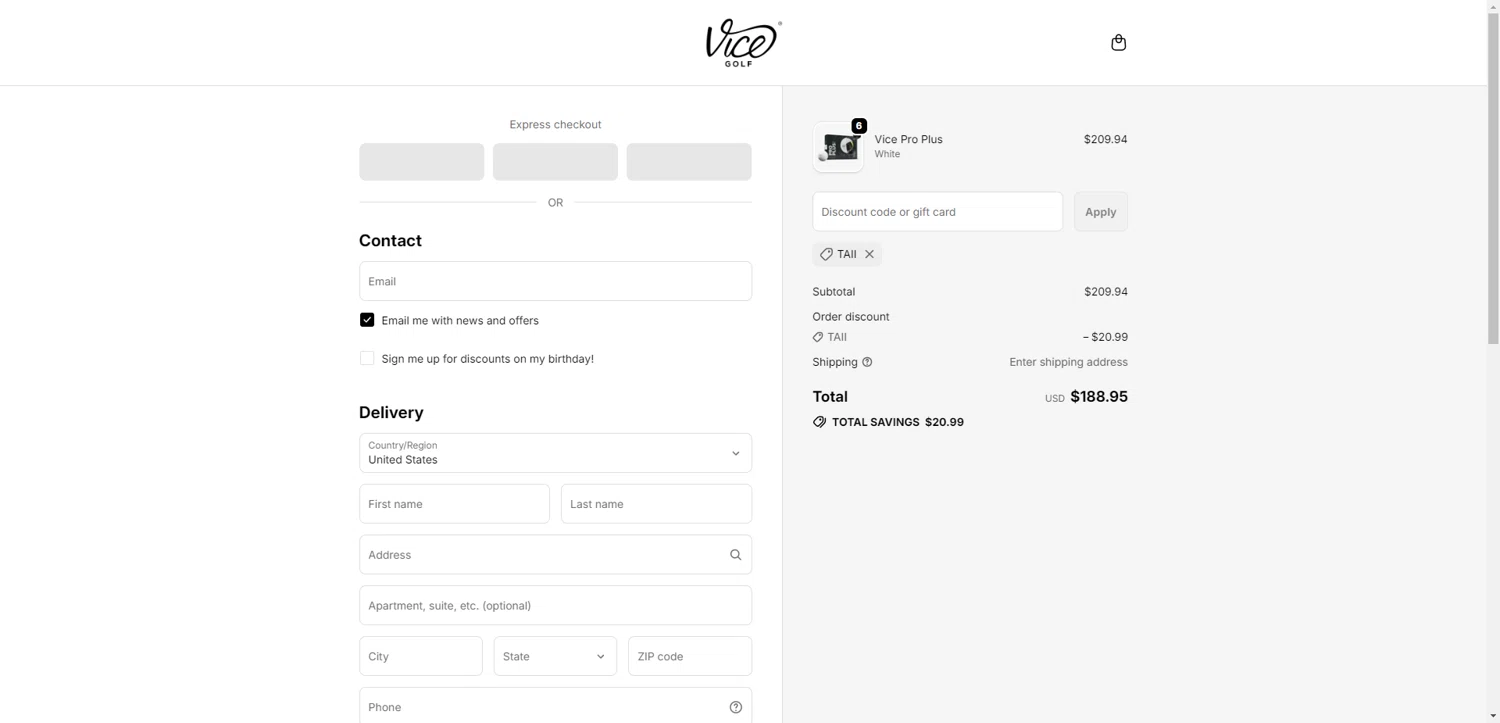 Vice Golf Promo Codes (8 Verified) - 15% Off w/Code Oct 2025