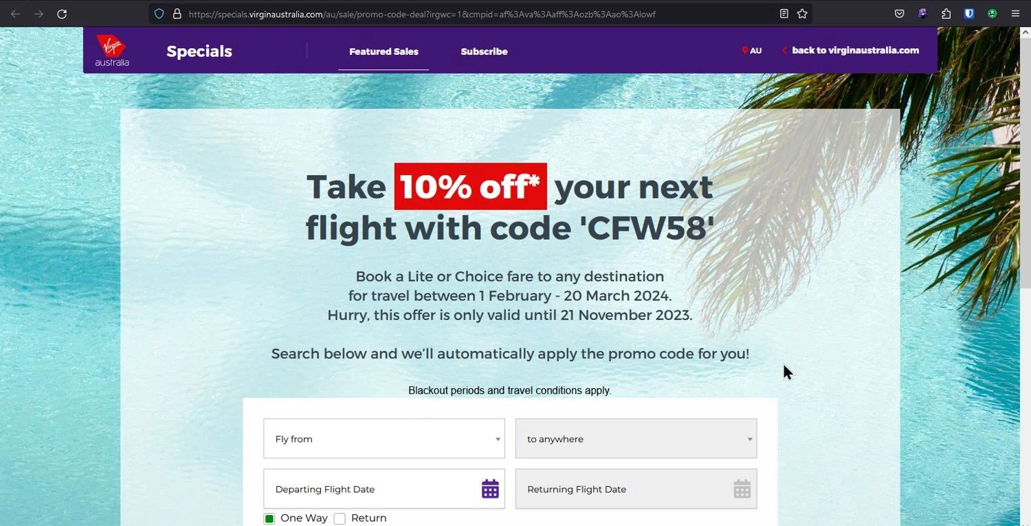 Virgin Australia Airlines Promo Codes - 10% Off | November 2024