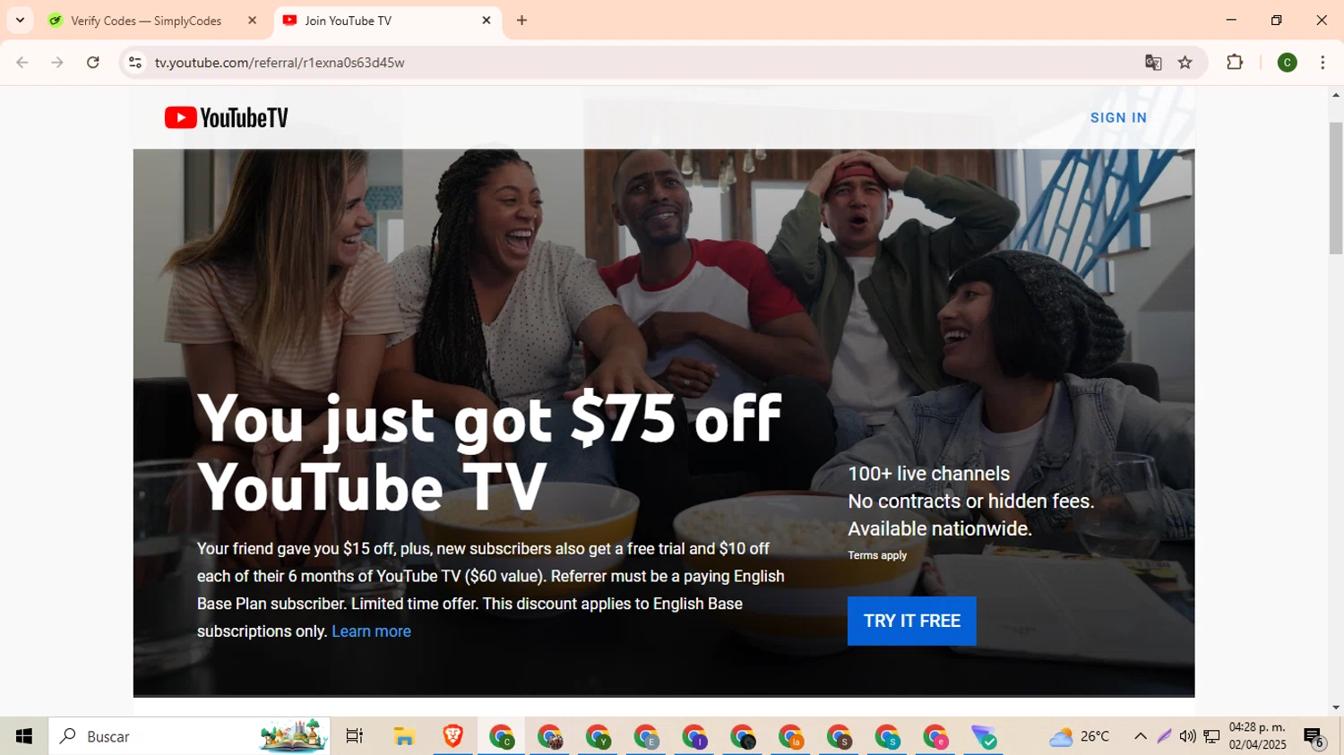 YouTube TV Promo Codes - $15 Off (2 Verified) Sep 2025