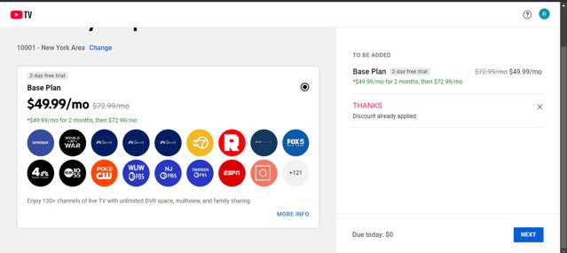 YouTube TV Promo Codes - $15 Off | December 2024