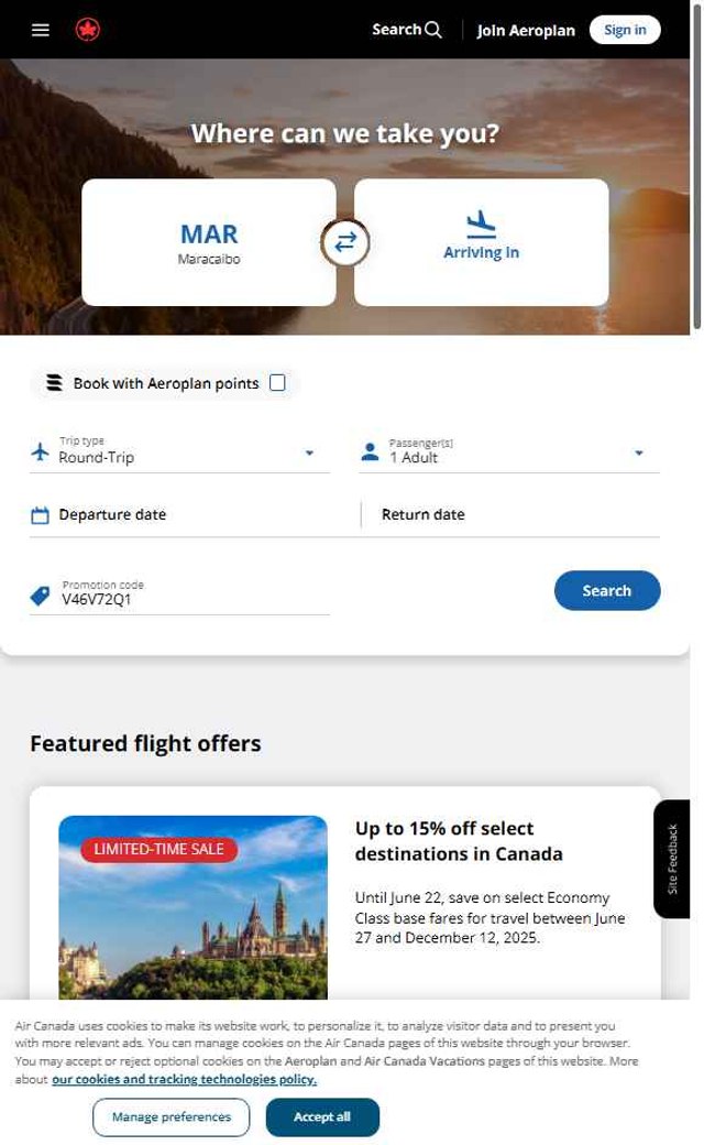 Air Canada Promo Codes (2 Verified) - 20% Off Jul 2025