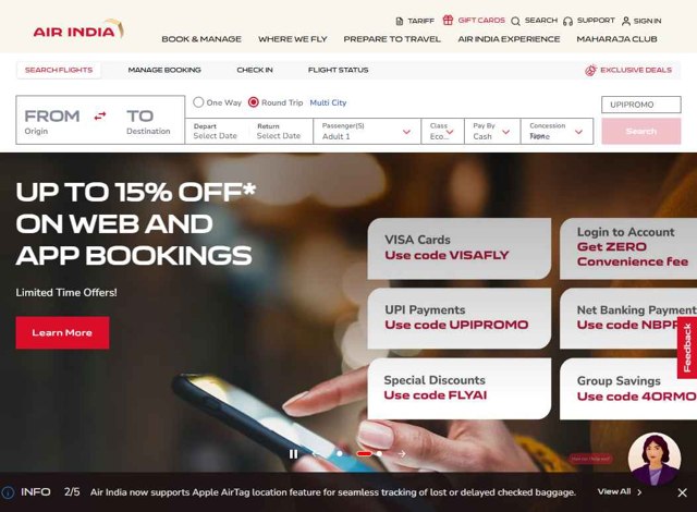 Air India Promo Codes - 20% Off (2 Verified) Sep 2025