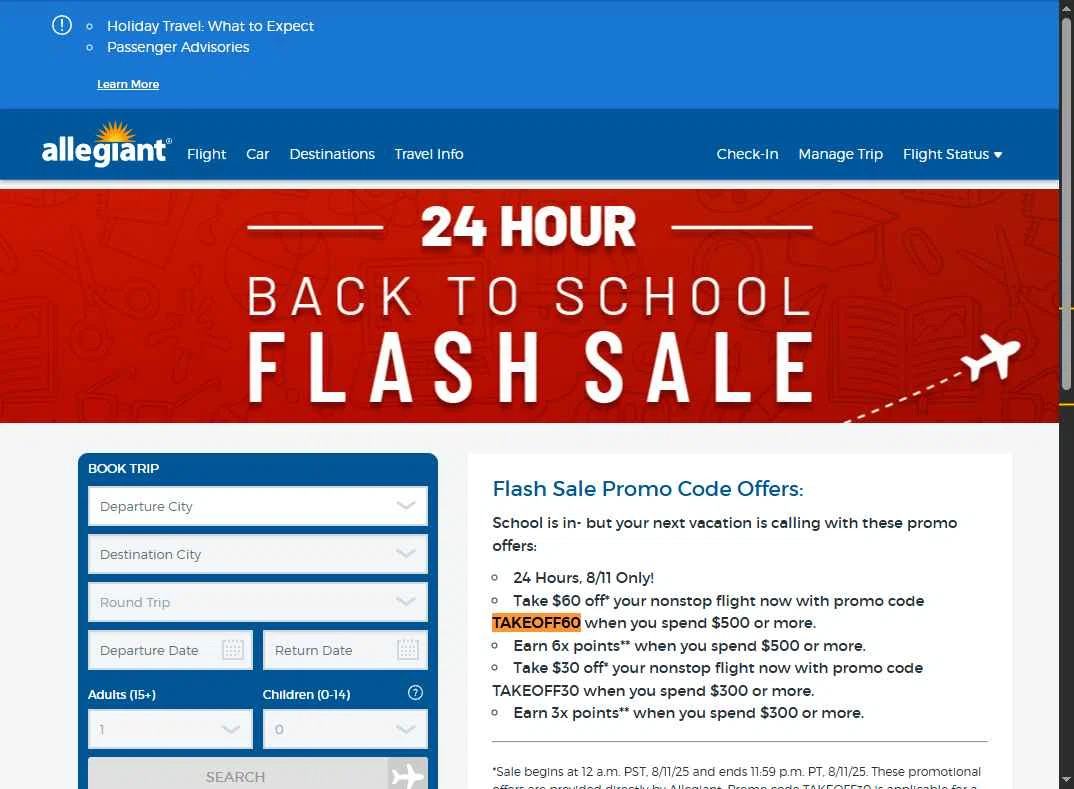 Allegiant Air Promo Codes - $20 Off (1 Verified) Mar 2026