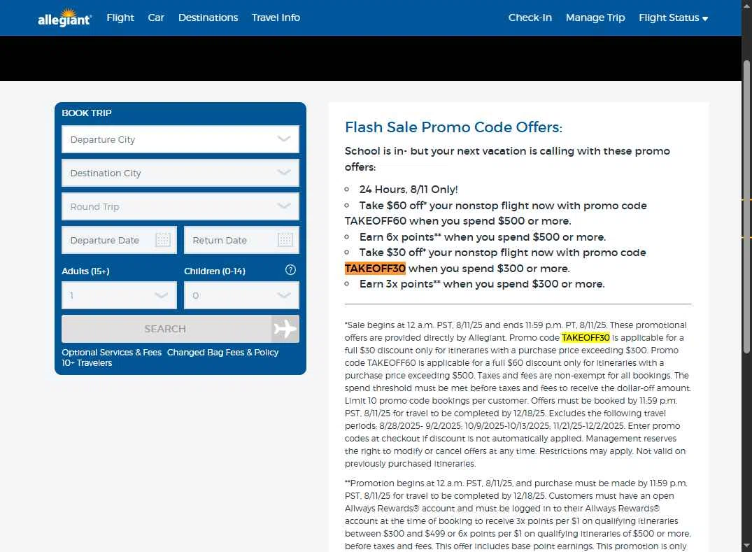 Allegiant Air Promo Codes - $35 Off Coupons Dec 2025