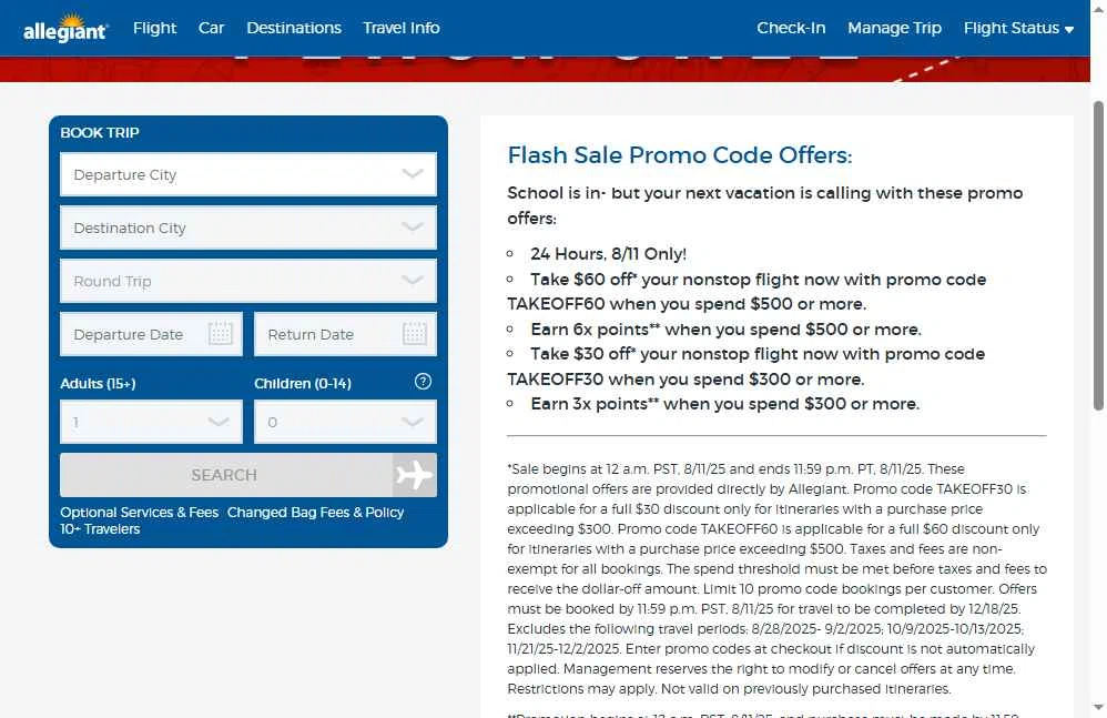 Allegiant Air Promo Codes - $35 Off Coupons Dec 2025