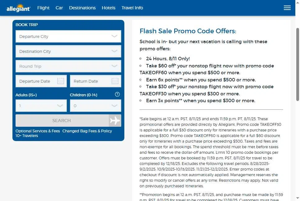 Allegiant Air Promo Codes - $30 Off (1 Verified) Mar 2026