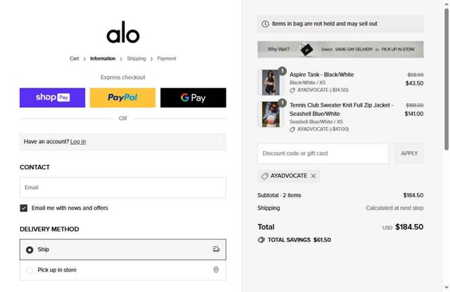 Alo Yoga Promo Codes (8 Verified) - 25% Off w/Code Aug 2025