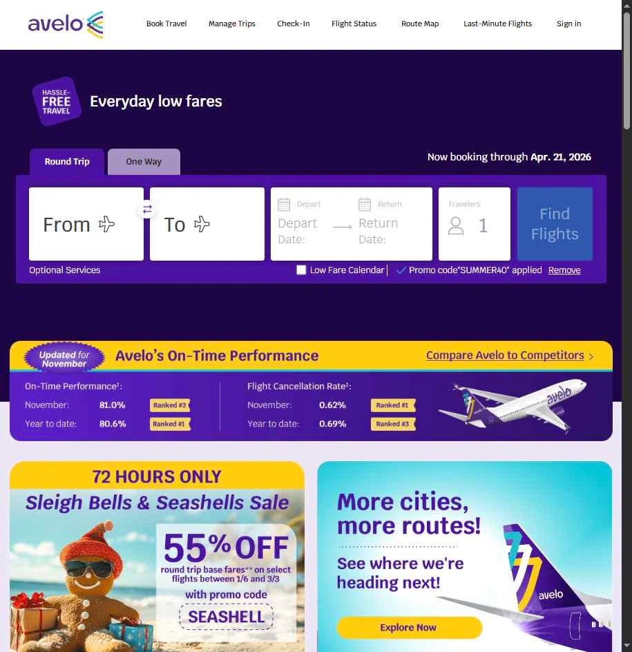Avelo Airlines Promo Code - 40% Off (Verified) Dec 2025