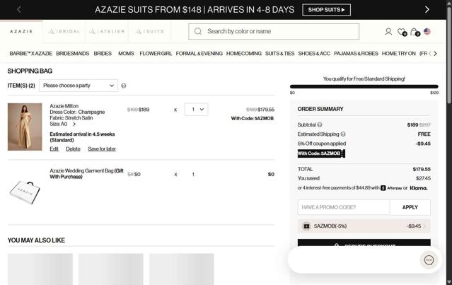 Azazie Promo Codes (4 Verified) - 20% Off Sitewide Oct 2025