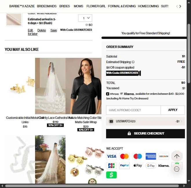 Azazie Promo Codes (5 Verified) - 10% Off Sitewide Oct 2025