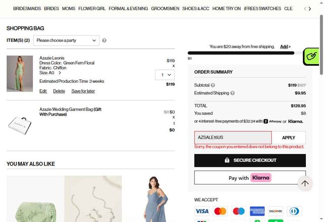 Azazie Coupon Codes (4 Verified) - 10% Off w/Code May 2025