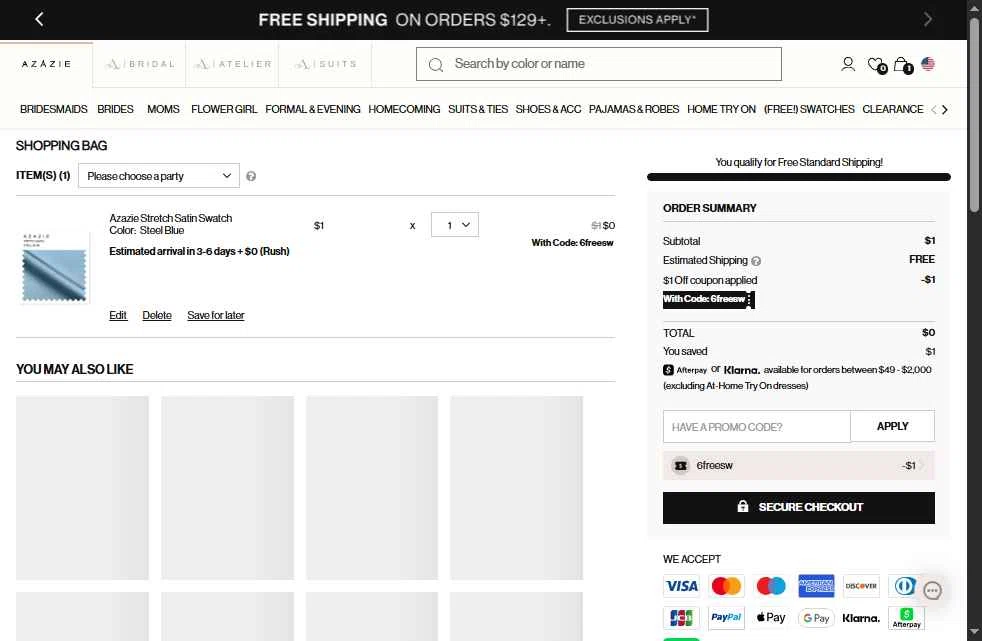 Azazie Promo Codes (5 Verified) - $5 Off w/Code Oct 2025