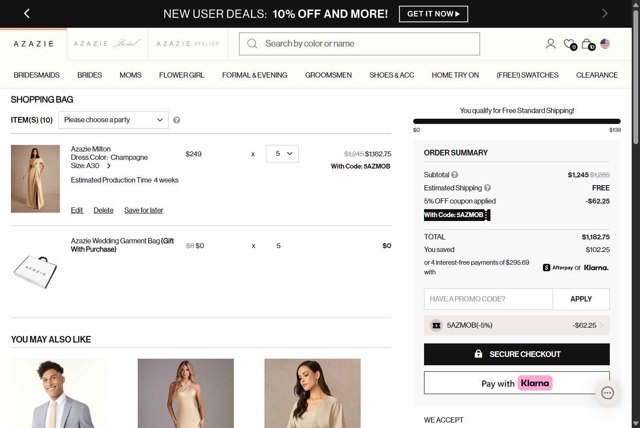 Azazie Coupon Codes (5 Verified) - 15% Off w/Code May 2025